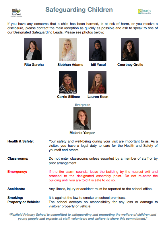 Foxfield Primary School - Safeguarding
