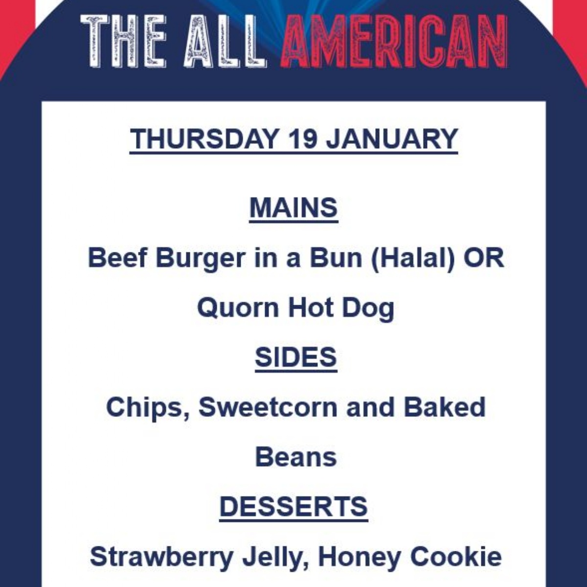 Foxfield Primary School - The All American Menu - 19th January 2023