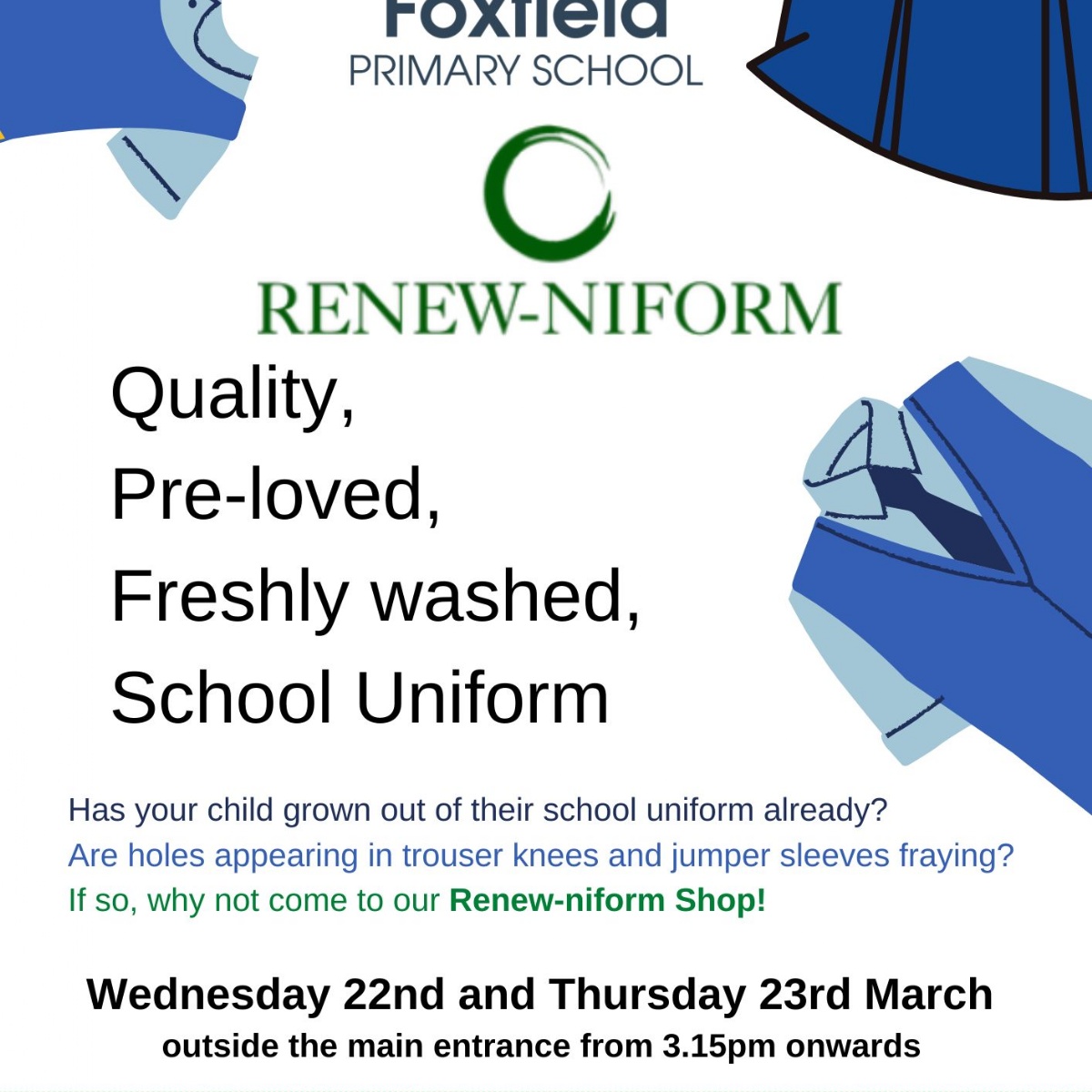 Foxfield Primary School - Renew-niform - 22nd and 23rd March 2023
