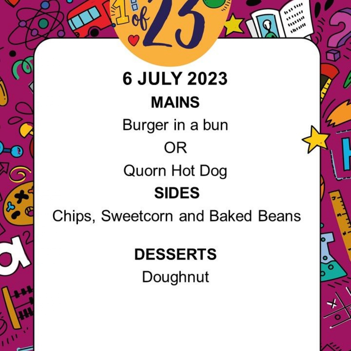 Foxfield Primary School - Class of 23 - Themed Menu