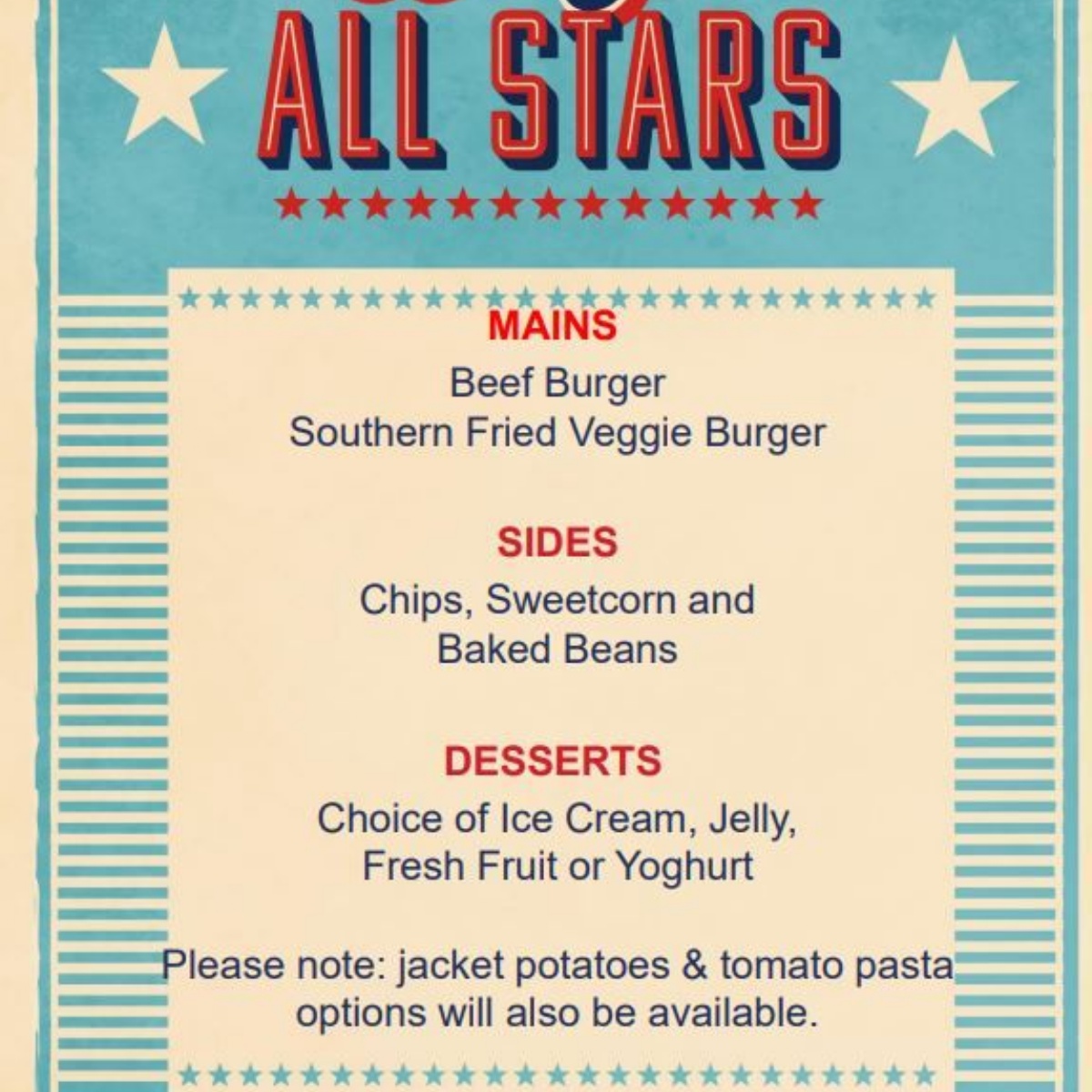 Foxfield Primary School - Burger All Stars - Census Day Menu - 5th October