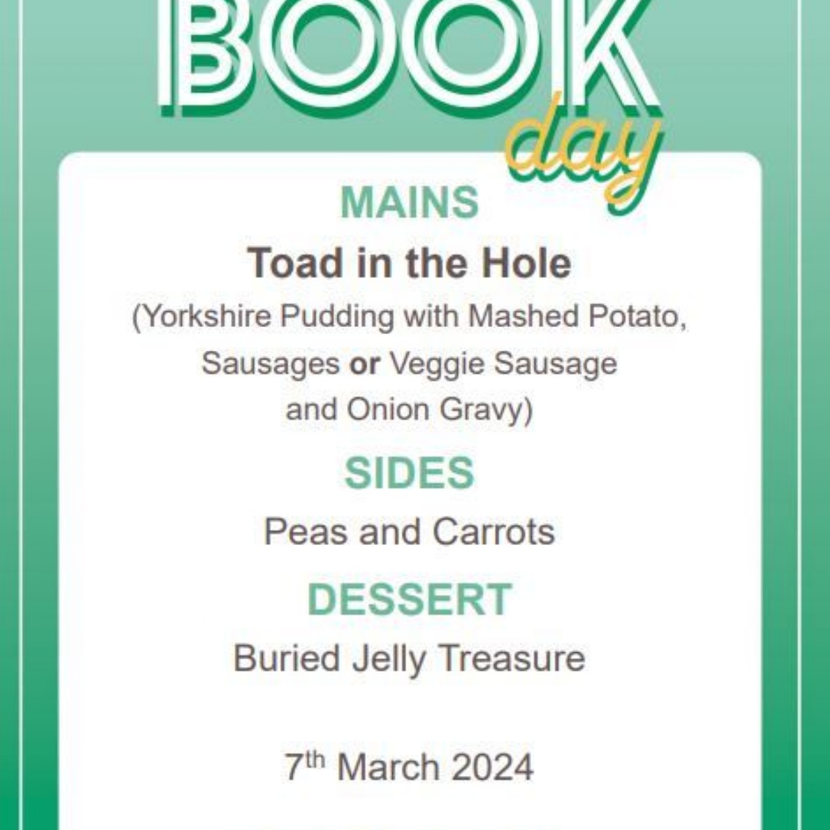 Foxfield Primary School - World Book Day Menu - 7th March 2024