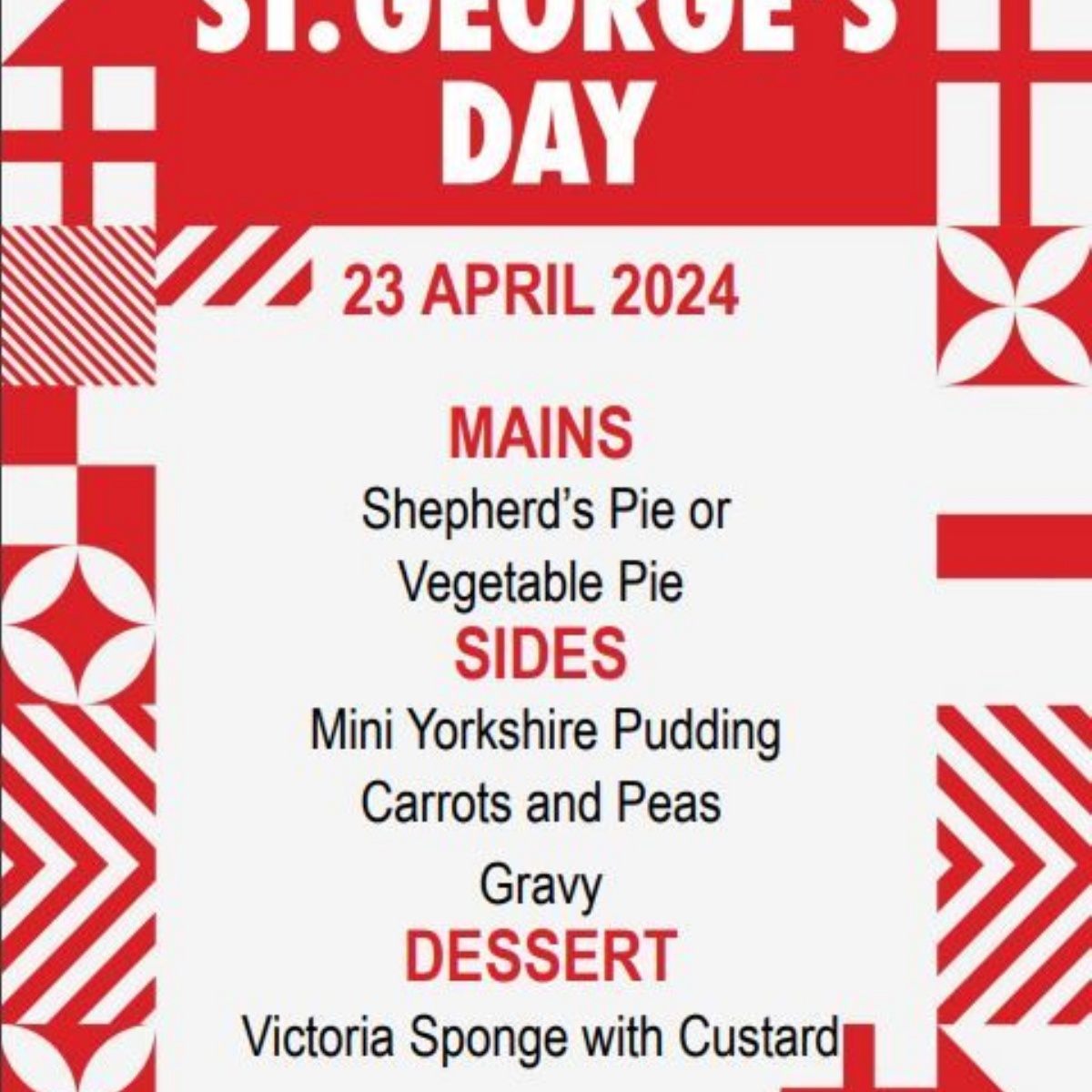 Foxfield Primary School - St George's Theme Day Menu - April 23rd