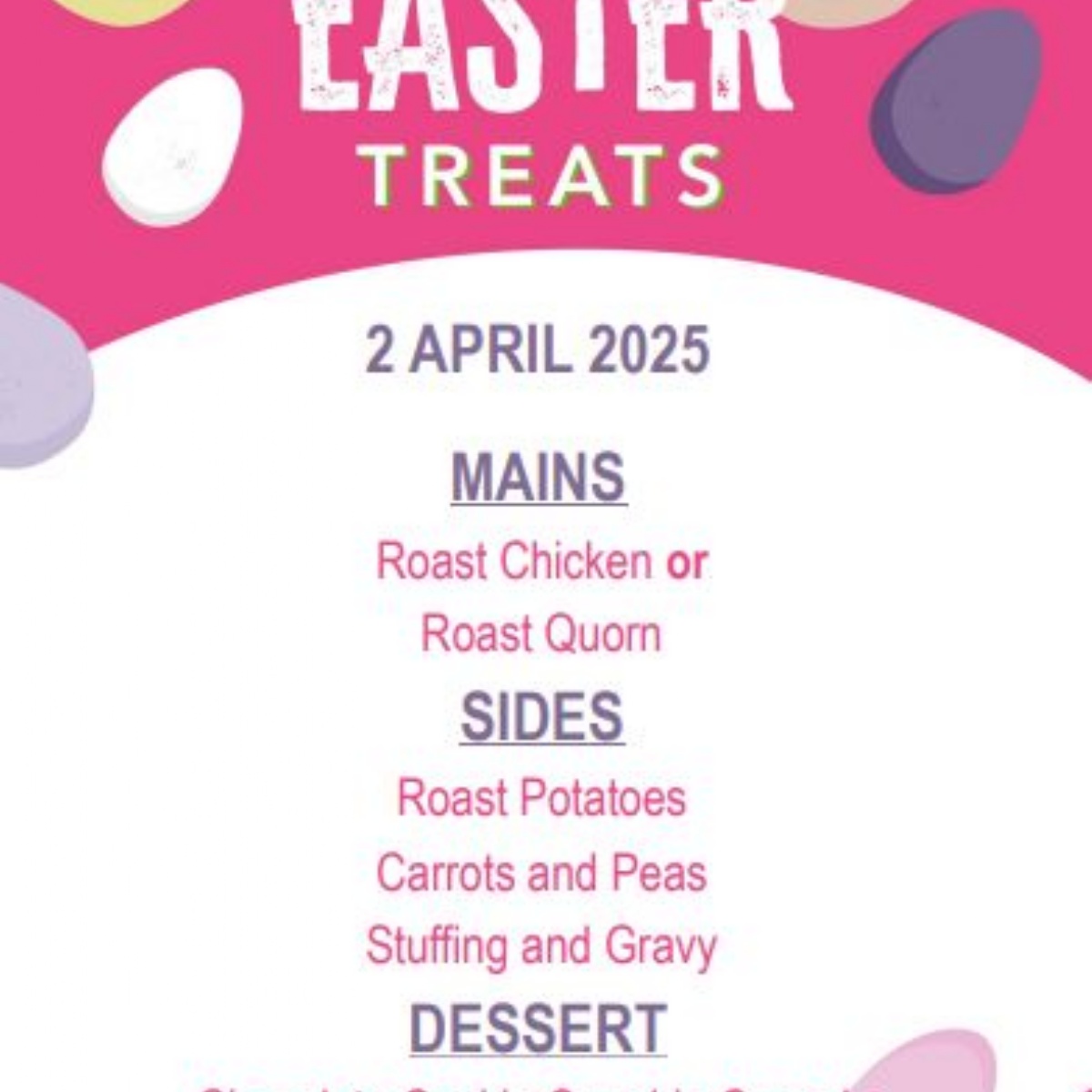 Foxfield Primary School - Easter Menu - Wednesday 2nd April